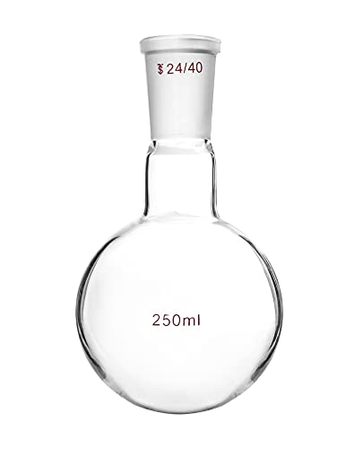 QWORK Glass 250ml Single Neck Flat Bottom Boiling Flask, 24/40 Standard Taper Outer Joint, 250ml