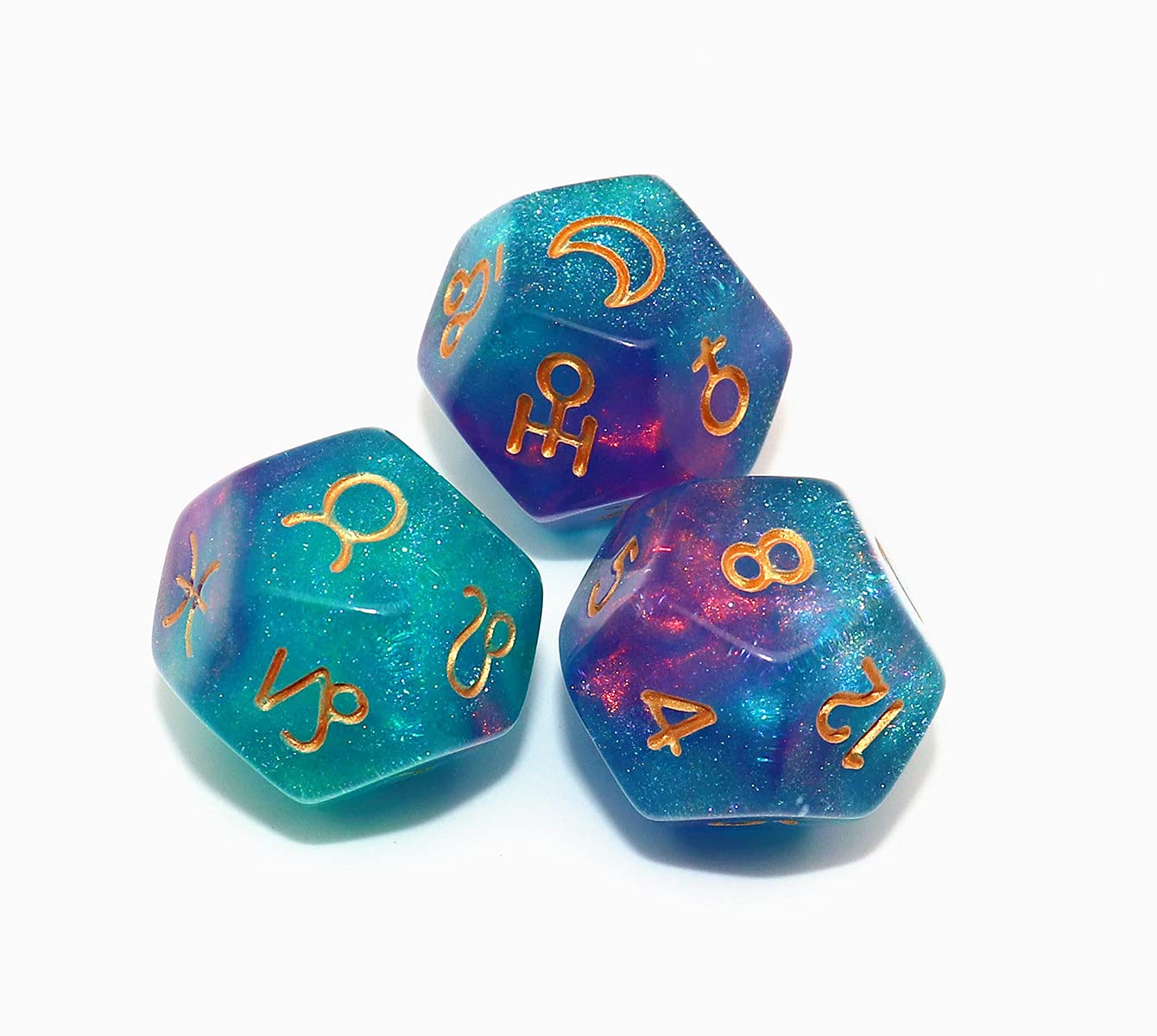3 Pieces Astrological Dice for Constellation Divination Accessory 3 Colors D12 Glitter Crafts Dice Polyhedral Set