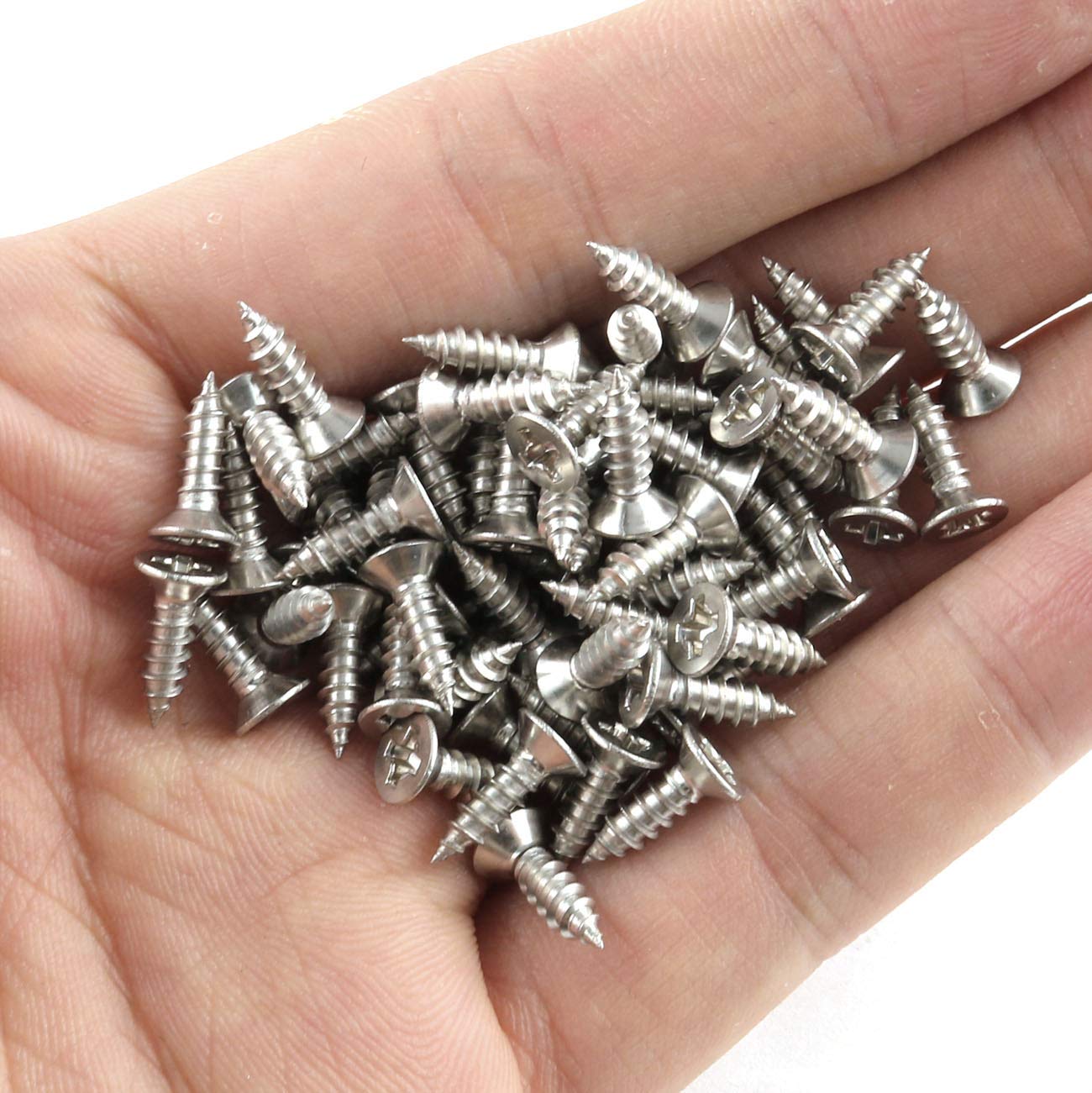 E-outstanding 100pcs #4 x 3/8" Phillips Wood Screw Stainless Steel 304 Flat Countersunk Head Self Tapping Screw, Silver Tone