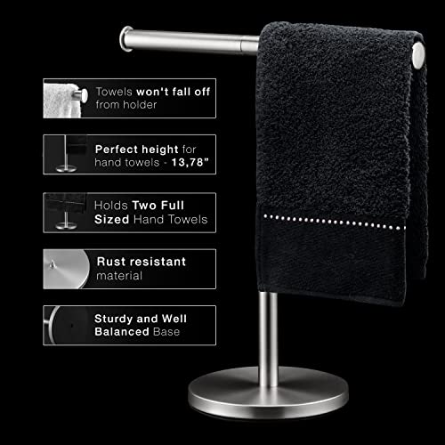 Debodda Modern Hand Towel Stand for Bathroom, Kitchen or Vanity, Height 13.78β, Free Standing Matte Satin Countertop Rack with Balanced Base, Perfect Hand Towel Holder, Dual Washcloth Display