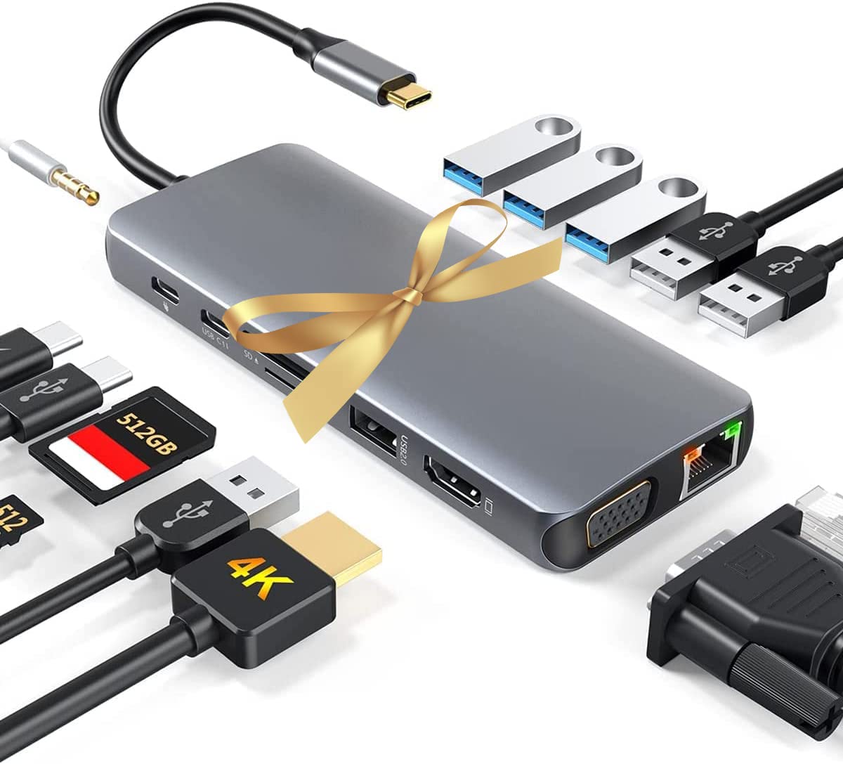 14-in-1 USB C hub 4K USB C to HDMI VGA Gigabit Ethernet 100W PD SD/TF Card Reader Type-C Data Transmission 3 USB 3.0 / 3 USB 2.0 3.5 mm Audio for USB C Docking Station for Type-c laptops