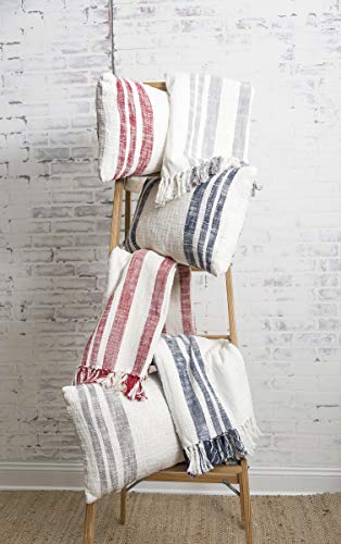 carol & frank Morgan Ink Throw Blanket Modern Fringe Stripes Blanket Soft Cozy for Couch Sofa Bed 50x60 inches Indigo