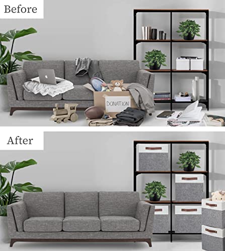 DECOMOMO 13 inch Cube Storage Bins 13 X 13 Storage Cubes, Fabric Cube Storage Bin for Clothes Toys Books Shelves Closet Bedroom Bathroom Nursery (Grey and White, 4pcs)