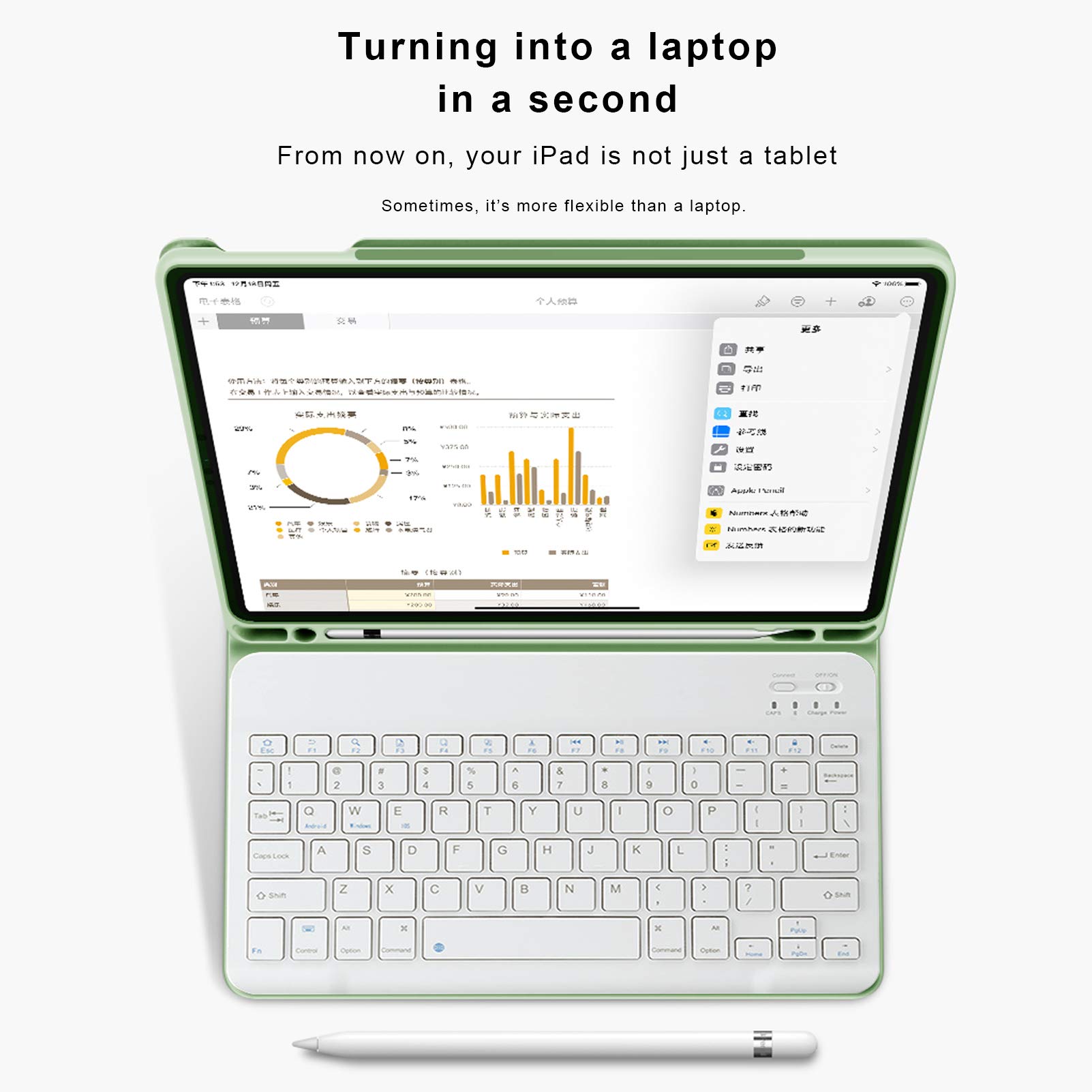 aoub Case for iPad 9th/8th/7th Generation 10.2 inch, Stand Folio Detachable Wireless Bluetooth Keyboard Cover Soft TPU Back Case with Pencil Holder for iPad 10.2 2021/2020/2019, Light Green