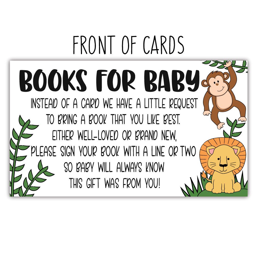 50 Safari Jungle Animals Books for Baby Shower Request Cards - Invitation Inserts - Gender Neutral