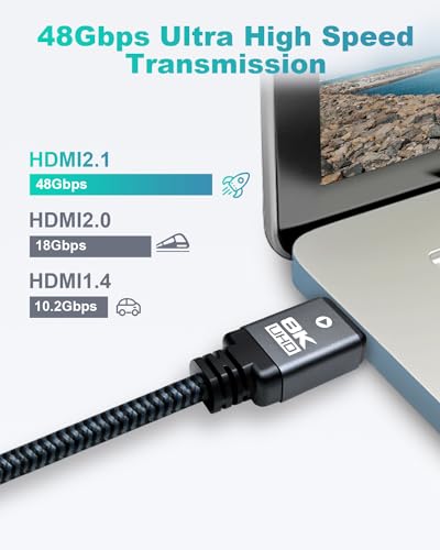 Yauhody 8K HDMI Cable 6.6ft (3 Pack), 48Gbps High Speed HDMI 2.1 Cable Durable Nylon Braided HDMI Cord, Supports 8K 60Hz 4K 120Hz 144Hz 3D Dynamic HDR HDCP 2.2 eARC 4:4:4, 100% Real 8K Quality