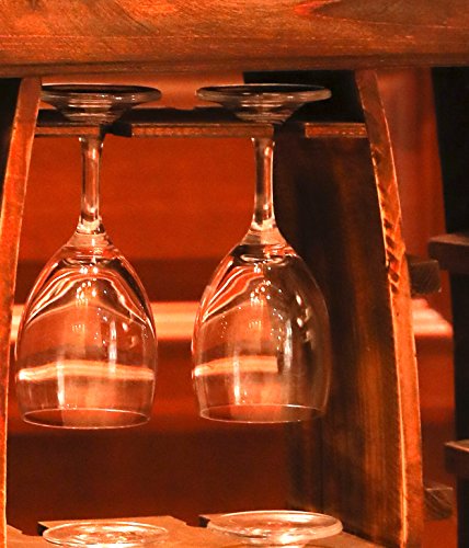 Decorative Wooden 8 Bottle Rustic Wine Rack with Glasses Holder