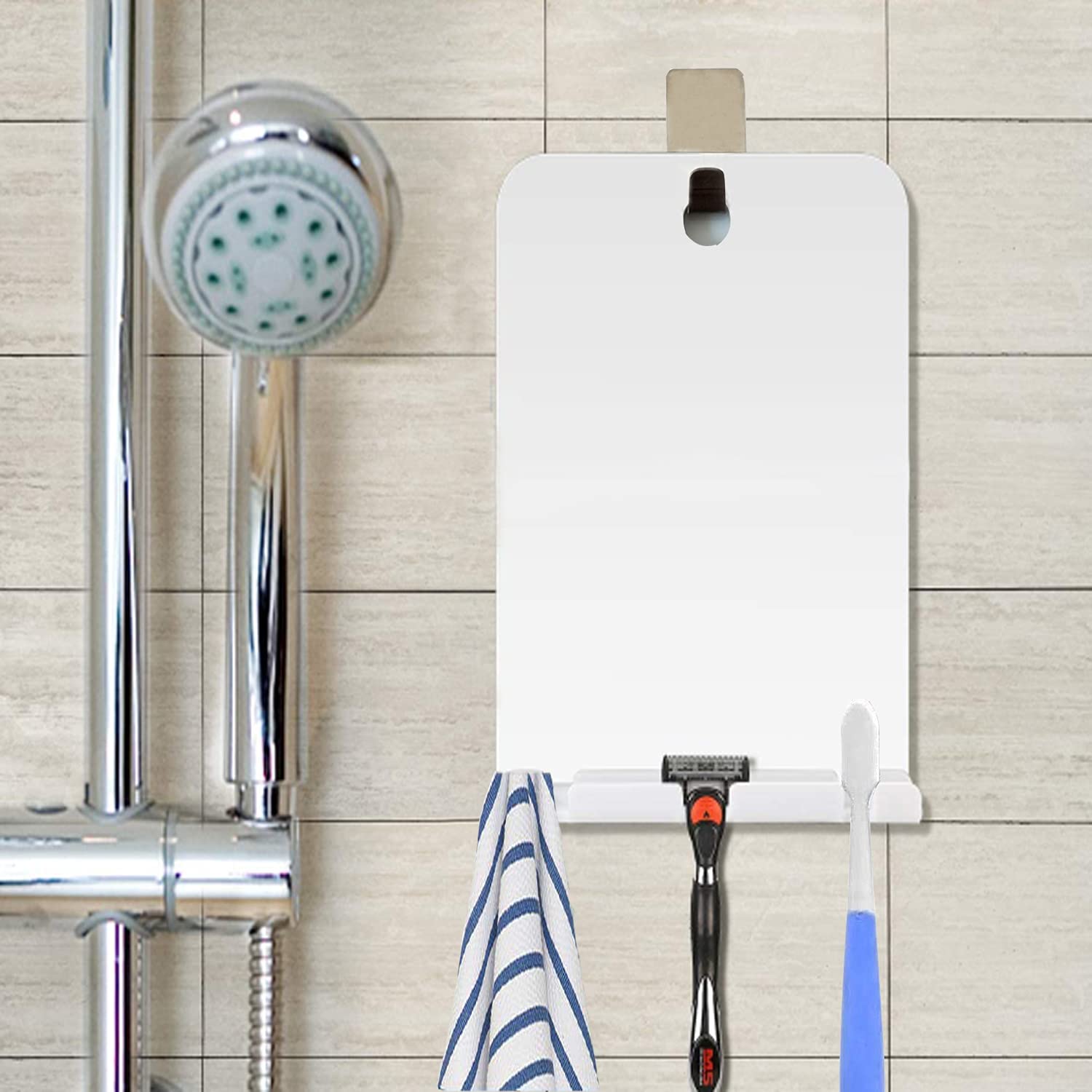 XoYo APHUIME Large Fogless Shower Mirror, Includes 1 Adhesive Hooks, Anit-Fog Shower Mirror, Shower Makeup Shave Mirror, Frameless Shower Mirror, Wall Hanging Mirror