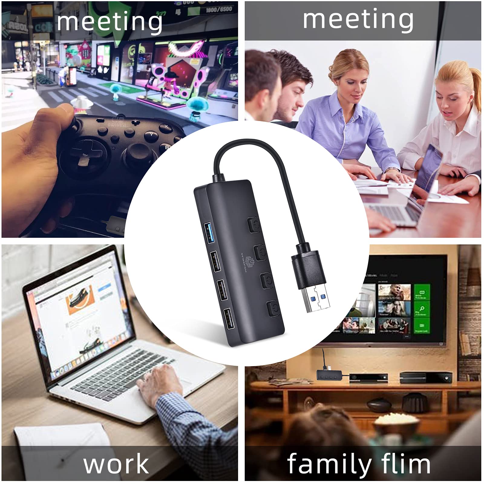 YFDSPSM USB hub 3.0 one USB 3.0 Professional Data Port and Three Common Ports.Tpye-c Interface is Suitable for Notebook MacBook MacPro macmini iMac Surface Pro XPS, Mouse and Keyboard