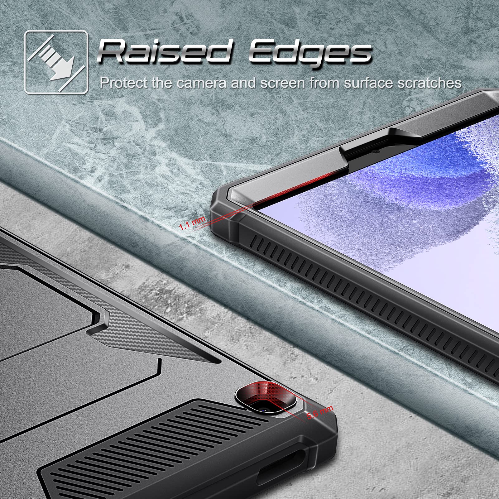 Fintie Shockproof Case for Samsung Galaxy Tab A7 Lite 8.7 Inch 2021 Model (SM-T220/T225/T227), Tuatara Rugged Unibody Hybrid Full Protective Bumper Kickstand Cover w/Built-in Screen Protector, Black