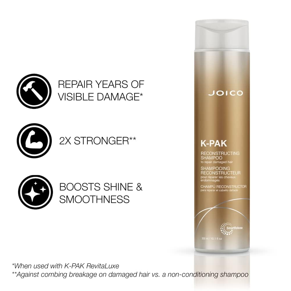 Joico K-PAK Daily Reconstructing Shampoo | For Damaged Hair | Repair & Prevent Breakage | Boost Shine | With Keratin & Guajava Fruit Extract | 10.1 Fl Oz