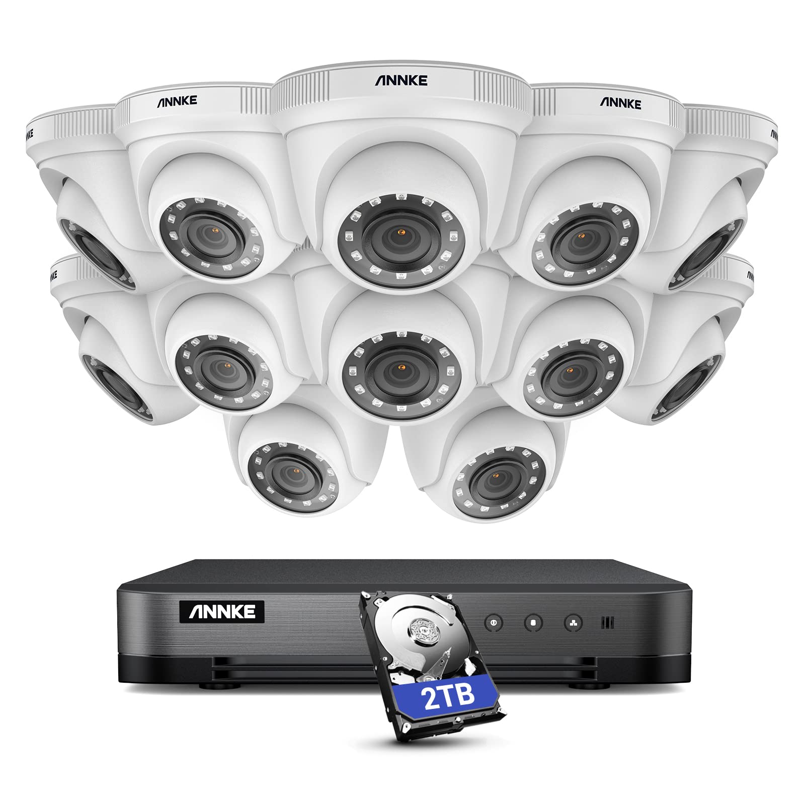 ANNKE 16 Channel 1080P Lite Video Security System DVR with 2TB Hard Drive and (12) HD 1080P Indoor Outdoor Cameras with IP66 Weatherproof Housing, 100ft Super Night Vision