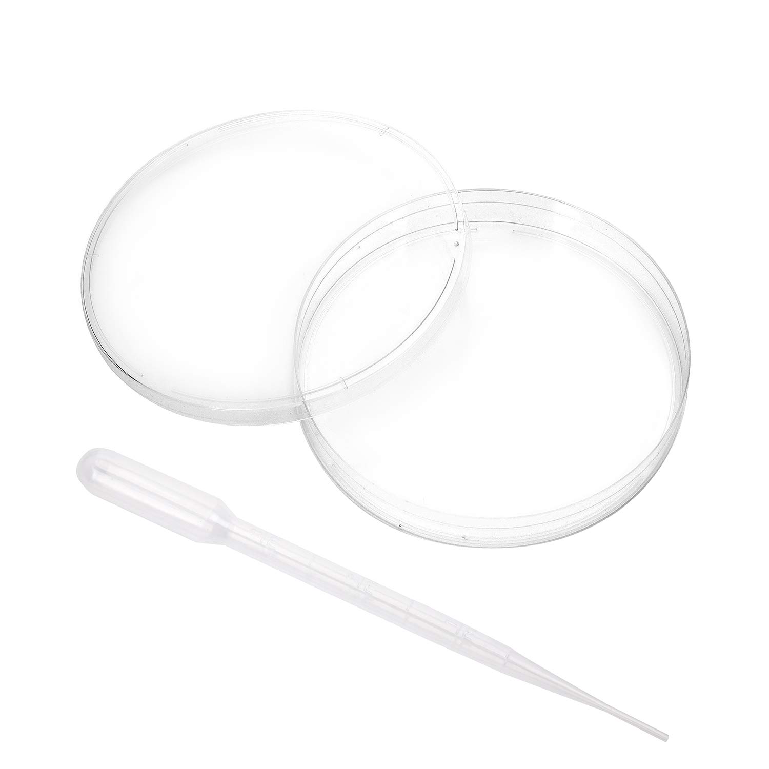 Bekith Petri Dishes with Lids, 50 Pack 90mm Dia x 15mm Deep Plastic Sterile Container, 50 Pack Plastic Transfer Pipettes(3ml)