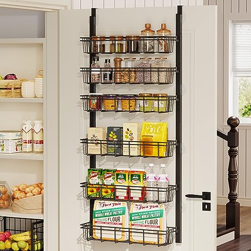 1Easylife Over The Door Pantry Organizer, 6-Tier Adjustable Pantry Door Organizer, Metal Pantry Organization and Storage with 6 Baskets, Heavy-Duty Hanging Spice Rack for Kitchen Pantry Bathroom