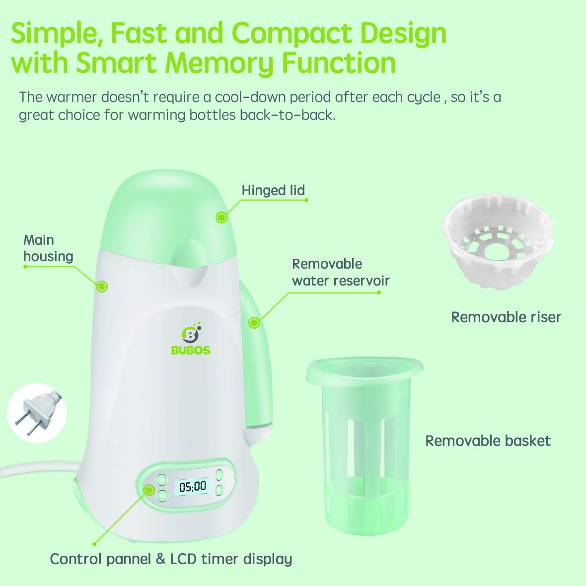 Bubos Baby Bottle Warmer Fast Heating with Prefilled Water Reservoir, Smart Mermory Program, LED Display and Auto Shut-Off, Plug in