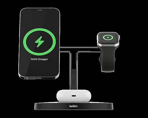 Belkin MagSafe 3-in-1 Wireless Charging Stand (Older 2021 Release) for Apple Watch, iPhone Series, AirPods - Black