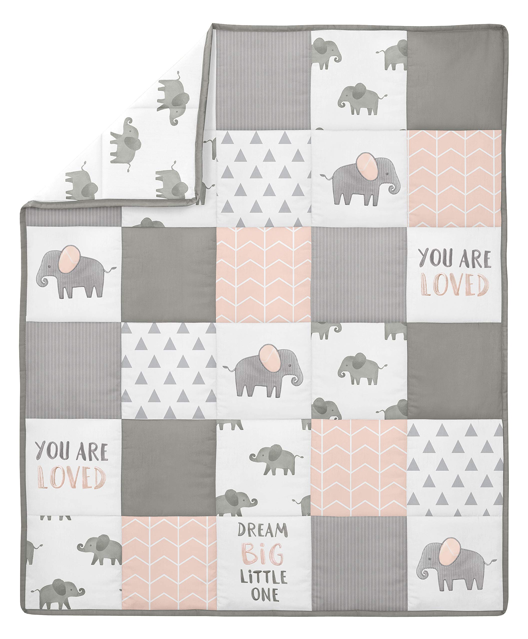 Sweet Jojo Designs Blush Pink, Grey and White Watercolor Elephant Safari Baby Girl Crib Bedding Set - 4 pieces