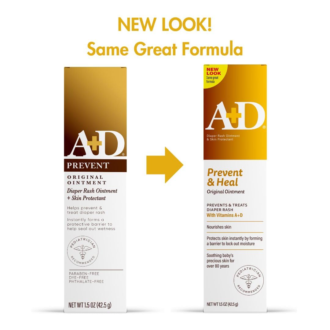 A+D Original Diaper Rash Ointment Prevents & Treats Diaper Rash, Moisturizing Skin Protectant with Vitamins A & D, Healing Skin Ointment for Dry and Cracked Skin 4oz