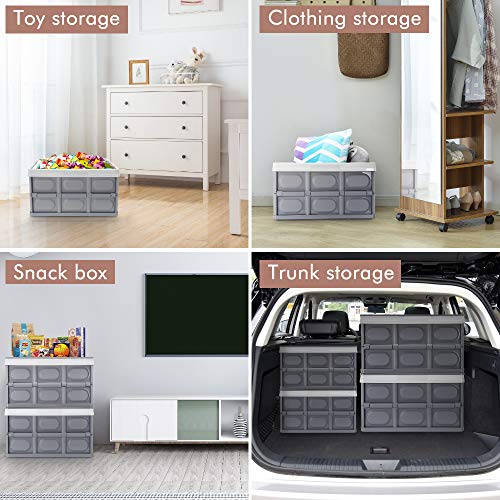 Homde Pack of 2 Storage Bins with Lids Collapsible Plastic Crates Storage Container Gray Box with Handle for Shoes, Clothes, Toy, Books and Grocery (Large)