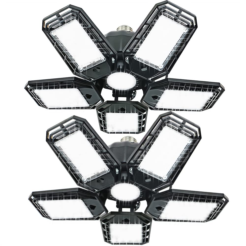 2 Pack Led Garage Lights,160W Garage Light Ceiling Fixture-16000Lm Daylight Garage Lighting 5+1 Deformable Ultra Bright Panel Lamp Led Light Bulb Led Shop Light Work Lights for Garage, Workshop