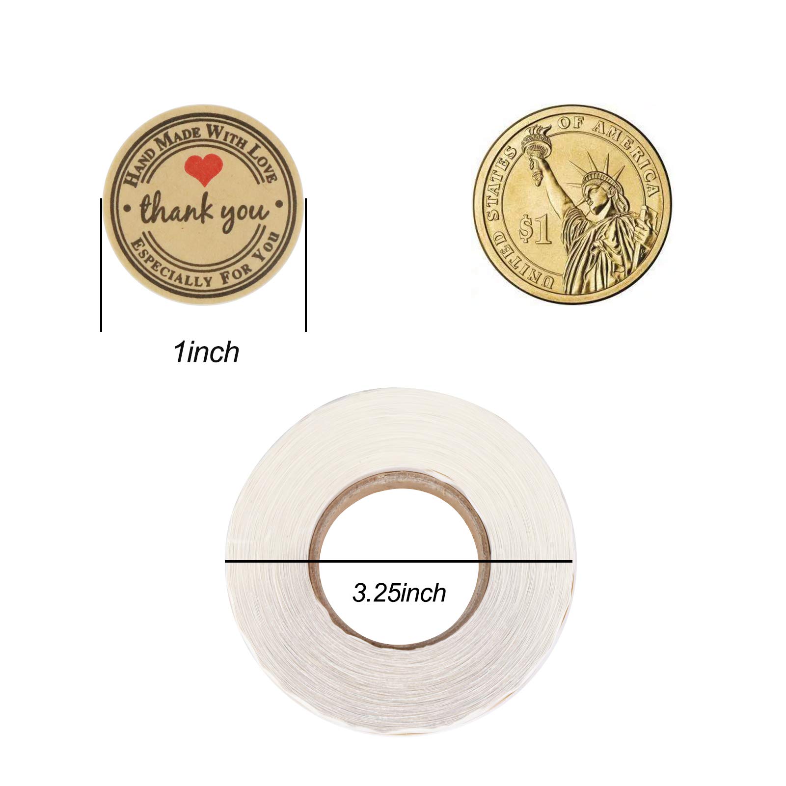 500pcs YOGET 1.5 Inch Round Handmade with Love Sticker,Thank You Stickers Roll Kraft Paper Strong Adhesive Stickers
