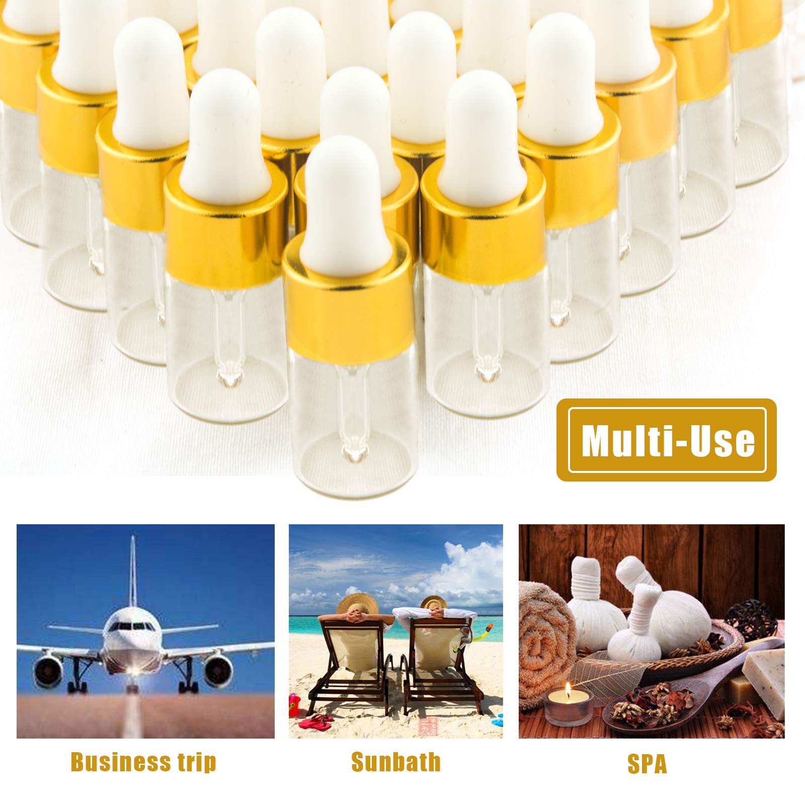 Easeen 50 Pcs Sample Dropper Bottles, 3ml Clear Mini Dropper Bottles with 2 Pcs Plastic Droppers for Traveling Essential Oils DIY Cosmetic Liquid Sample Perfume