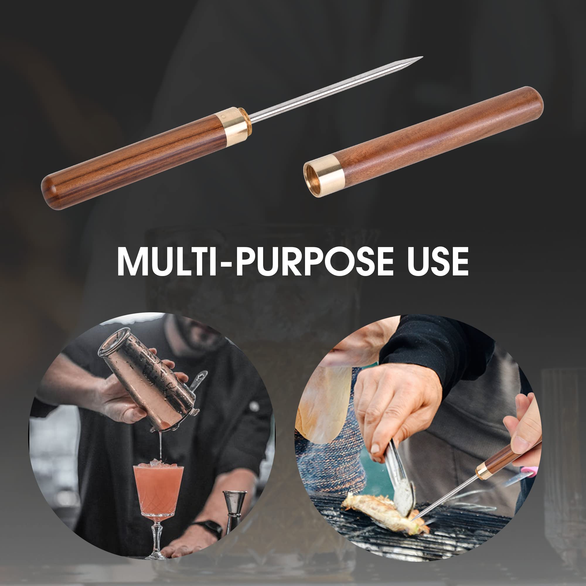 2 Pack 9"Ice Picks,Sturdy Stainless Steel Ice Picks For Breaking Ice with Safety Cover,Non-slip Wooden Handle For Kitchen,Bars,Bartender,Camping (RoseWood)