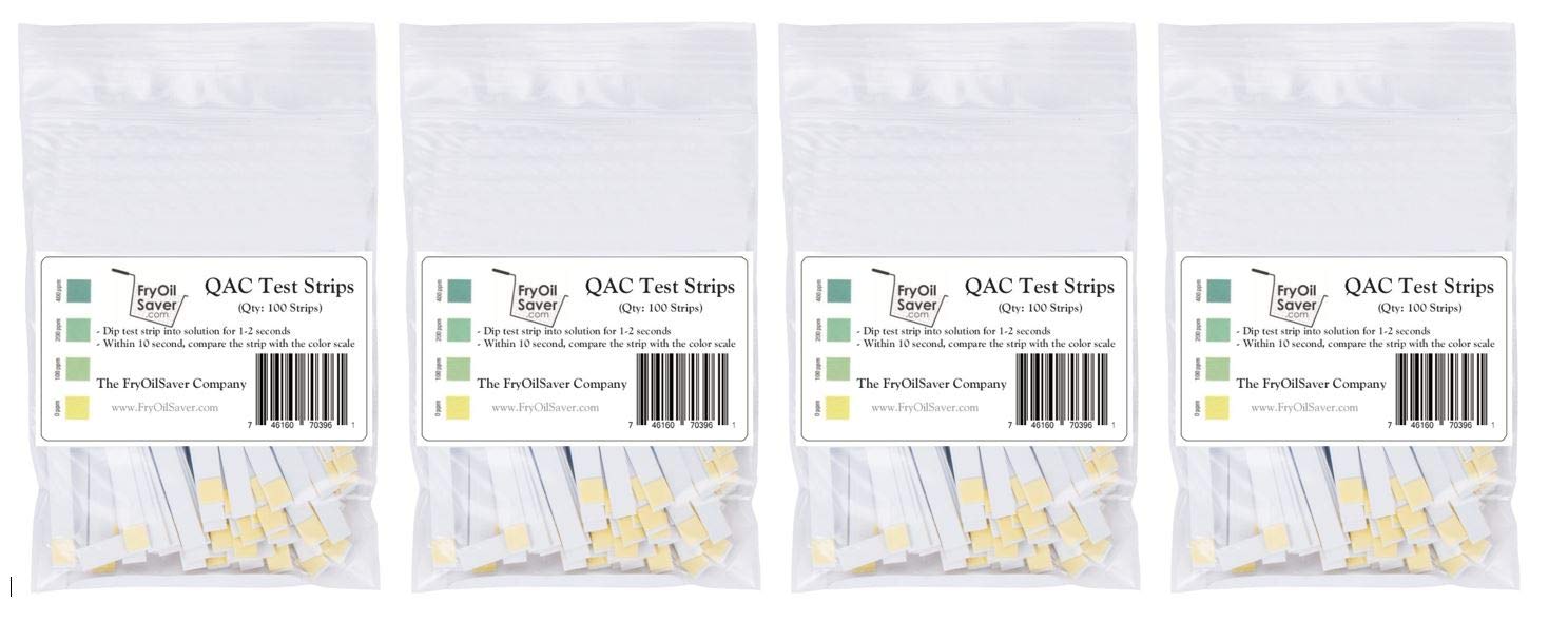 Pack of 4 x 100 QAC Test Strips, 0-400PPM Multi Quat Strips for Restaurants and Food Services, Quaternary Test Strips, Quaternary Ammonia Sanitizer Strips for Commercial Kitchens by FryOilSaver Co.