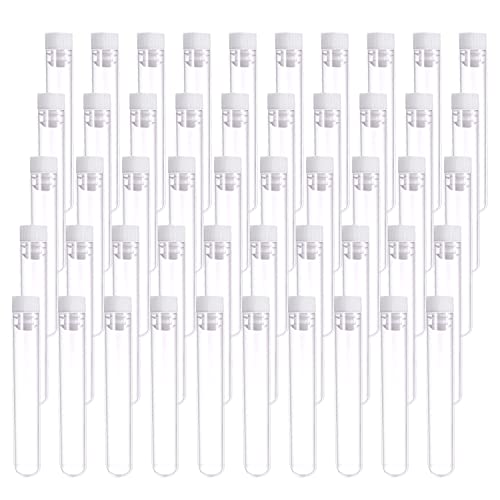 Muhome 16x100mm 10ml Clear Plastic Test Tubes with Caps for Scientific Experiments, Halloween, Christamas, Scientific Themed Kids Birthday Party Supplies, Decorate The House, Candy Storage(50 Pack)