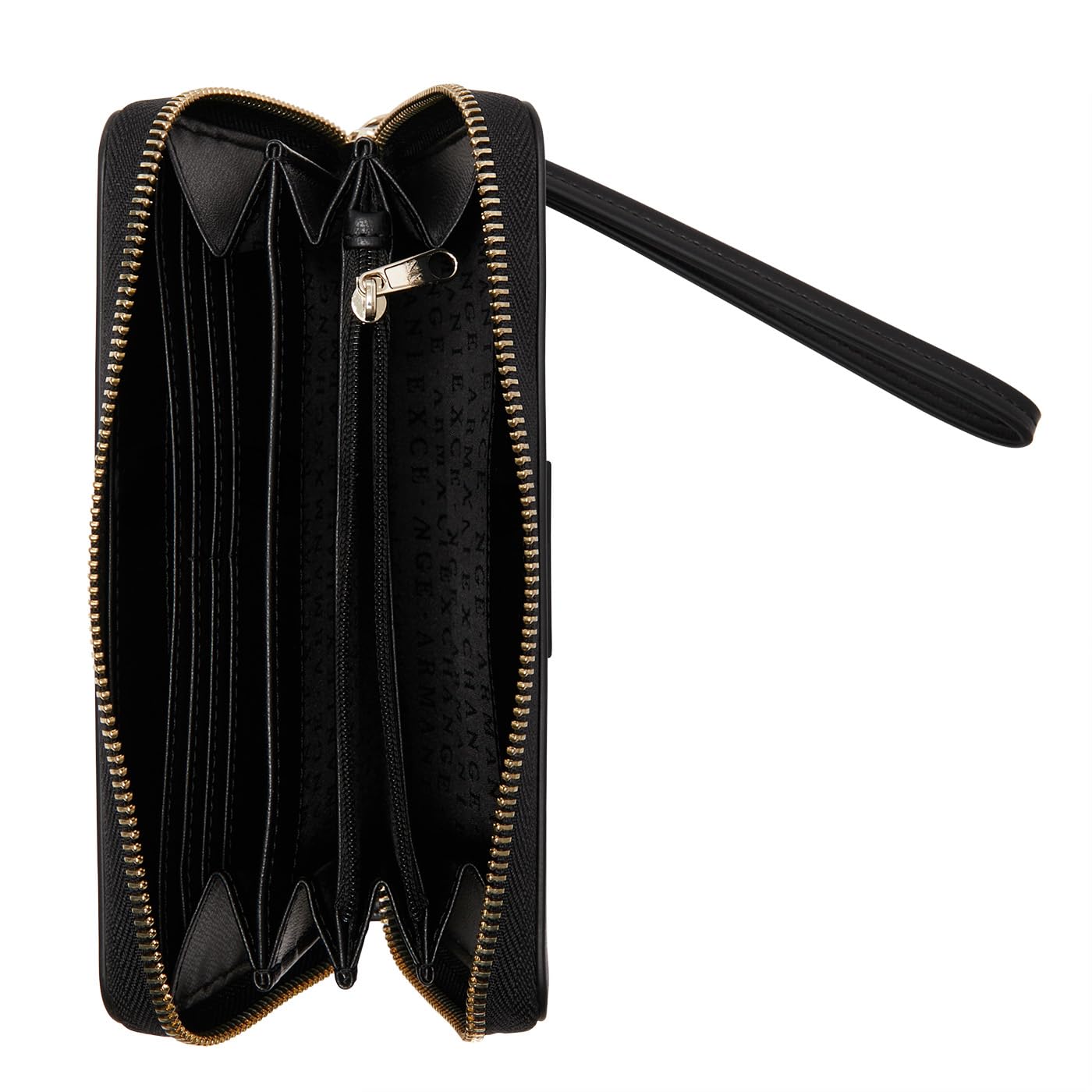 A|X Armani Exchange Women's Logo Zip Around Wallet Wristlet Wrislet Bag, Black, One Size