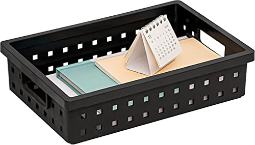 carrotez Small Plastic Storage Tray Basket, Durable Basket, Small Items Storage Organizer for Vanity, Office, Bathroom, Bedroom, Dress Room, Kitchen, Drawers -Black