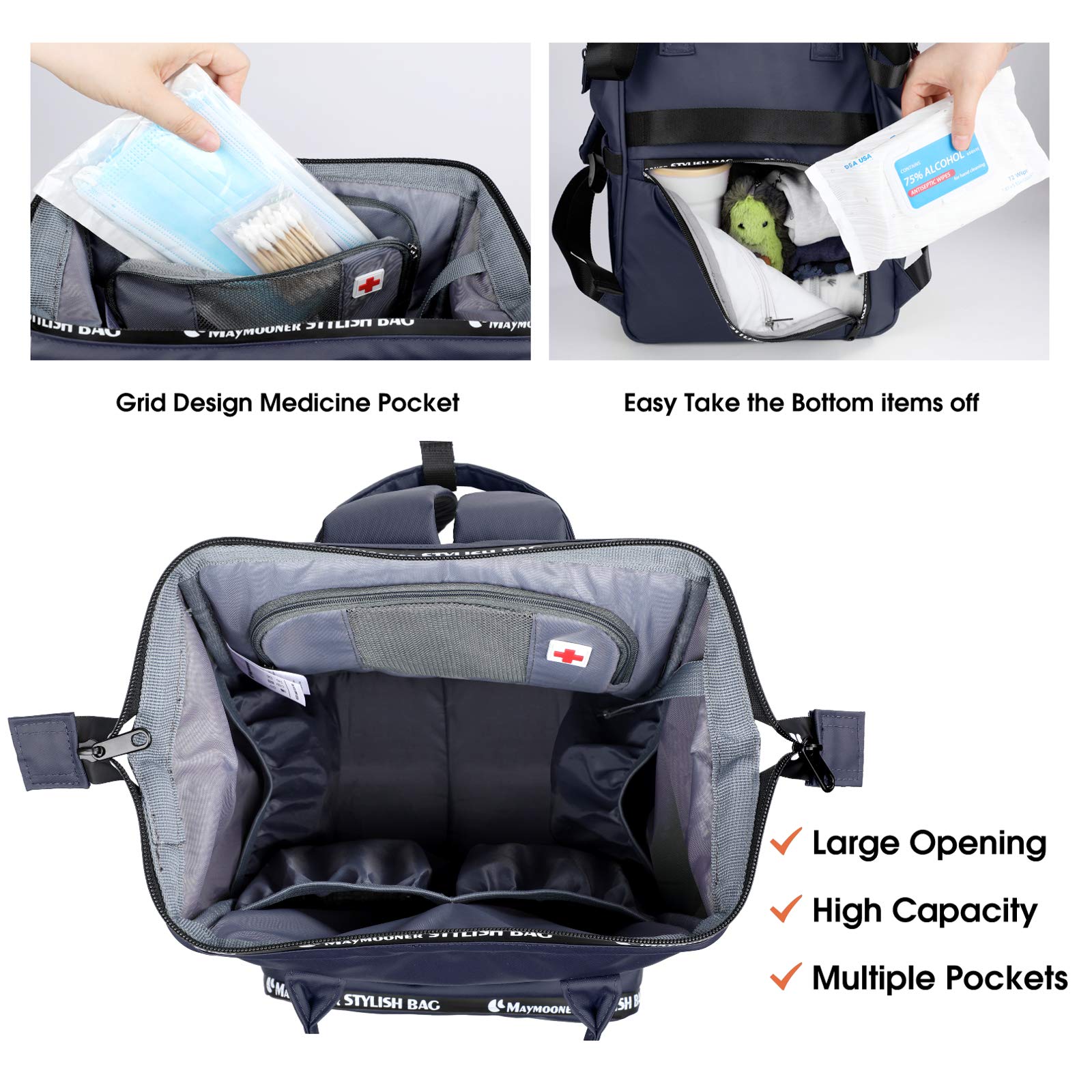 BesyPro Baby Diaper Bag Backpack Waterproof Travel Back Pack Maternity Nappy Changing Bags with Changing Pad Insulated Pockets,Navy Blue