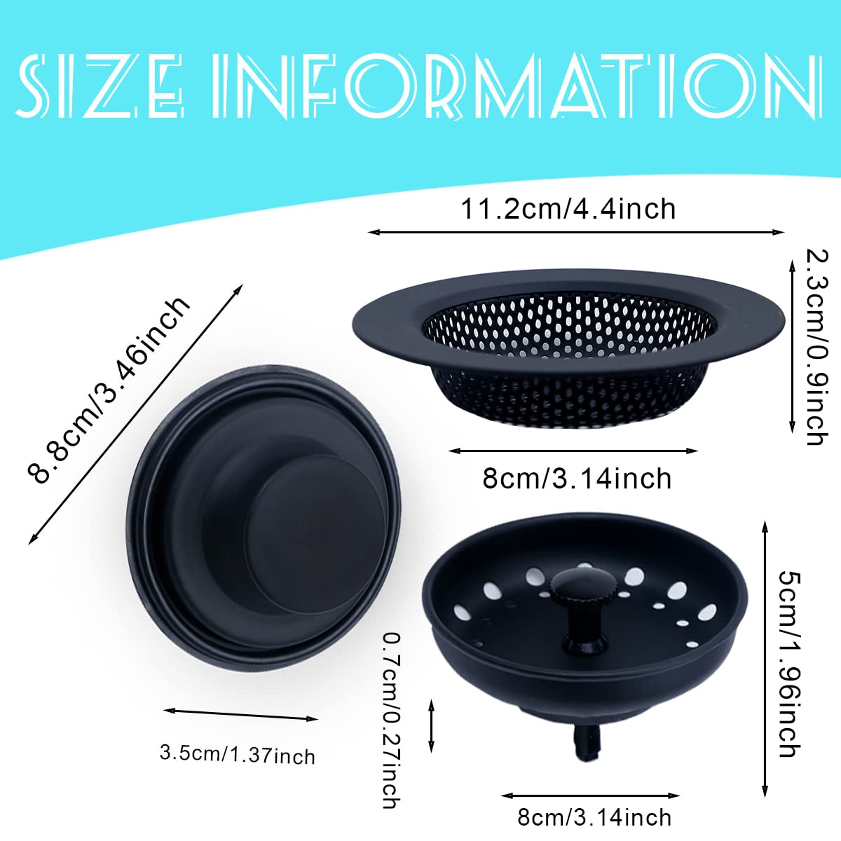 3 Pieces Kitchen Sink Stopper Strainer, 3 in 1 Kitchen Sink Basket Strainer, Universal Anti-Clogging Stainless Steel Sink Disposal Stopper, Perforated Basket Drain Filter Sieve