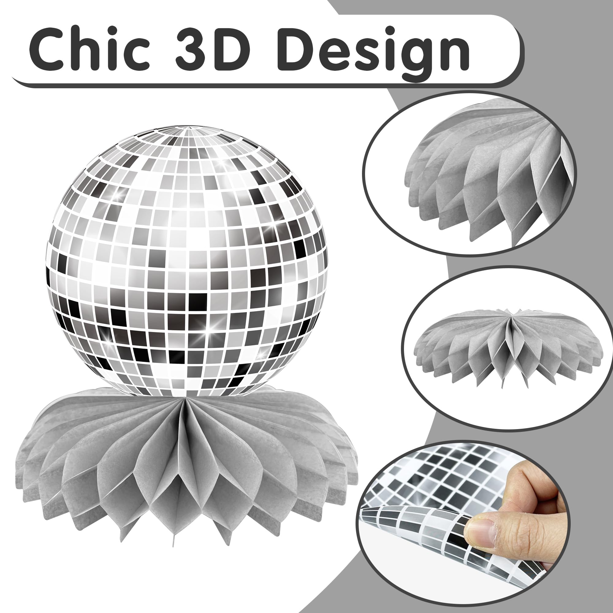 15 PCS Silver Disco Theme Honeycomb Centerpieces Disco Ball Party Decorations 70s Disco Party Table Centerpieces for Back to 70s Party Supplies Favors