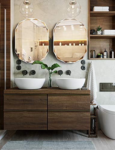 Frameless Scalloped Wall Mirror for Bathroom - Rectangle 20'' X 28'' X 1" Beveled Edge Frameless Rectangle Bathroom Mirror for Wall