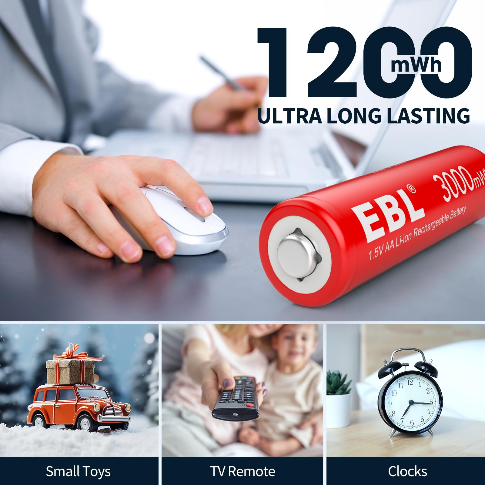 EBL AAA Lithium Rechargeable Batteries, 8 Pack 1.5V Triple AAA Batteries 1200mWh, Over 1200+ Cycles Times with 1.5V & 1.2V Universal AA AAA Battery Charger