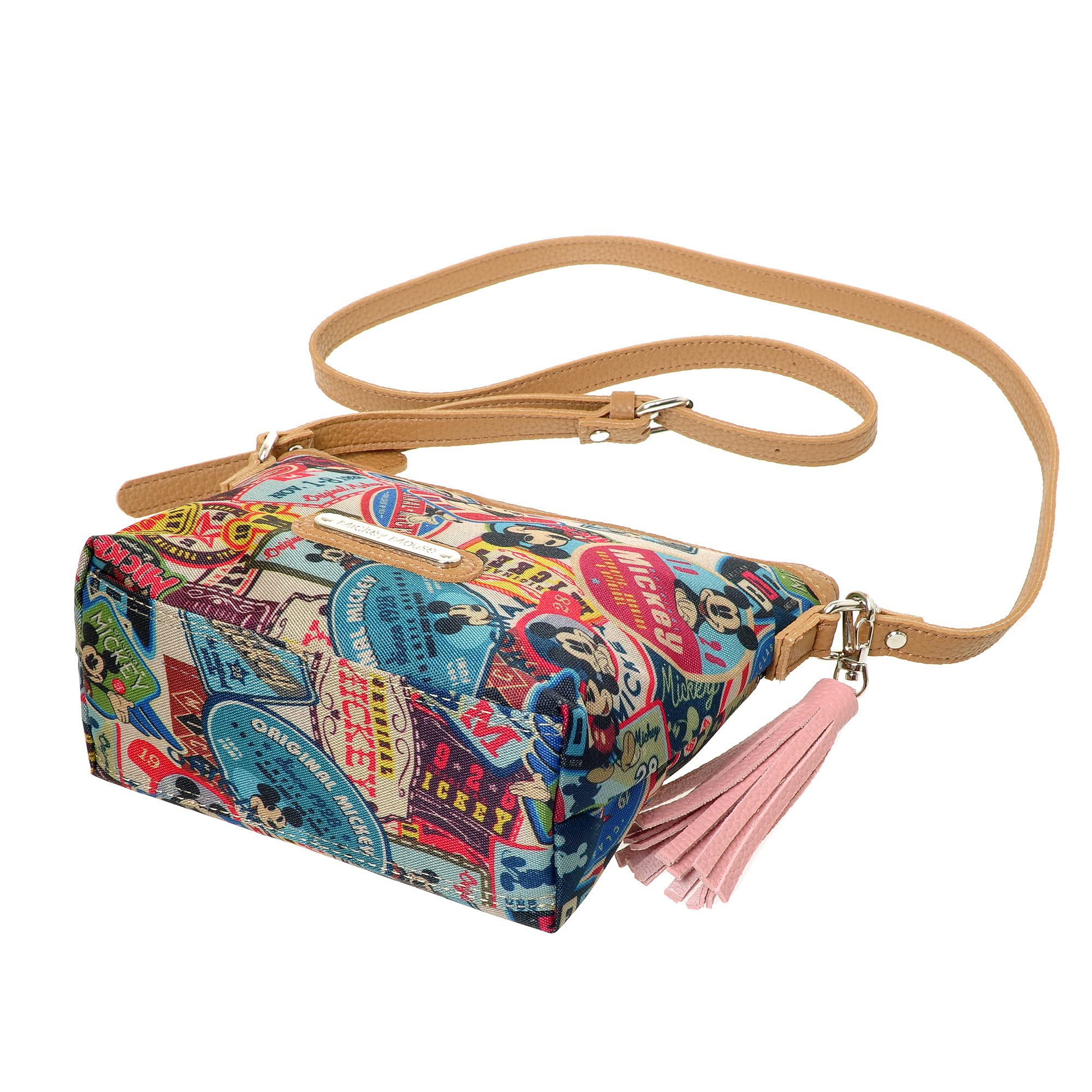 A138.Disney Mickey Mouse Women Vintage Shoulder Cross Body Bag Handbag (Beige)