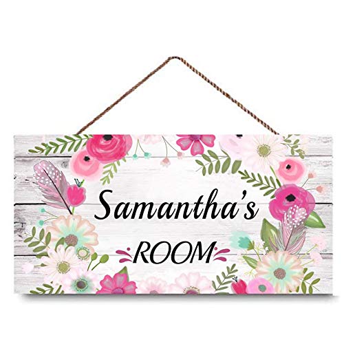 Pink Floral Wreath Personalized Sign Girls Bedroom Baby Nursery Door Wood Sign Wall Art Decor
