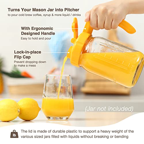 2 Pack Mason Jar Lids with Handle, Airtight & Leak-proof Seal, Easy Pouring Spout, Turns your Mason Jar into Pitcher (Wide Mouth-Navy Blue & Yellow)