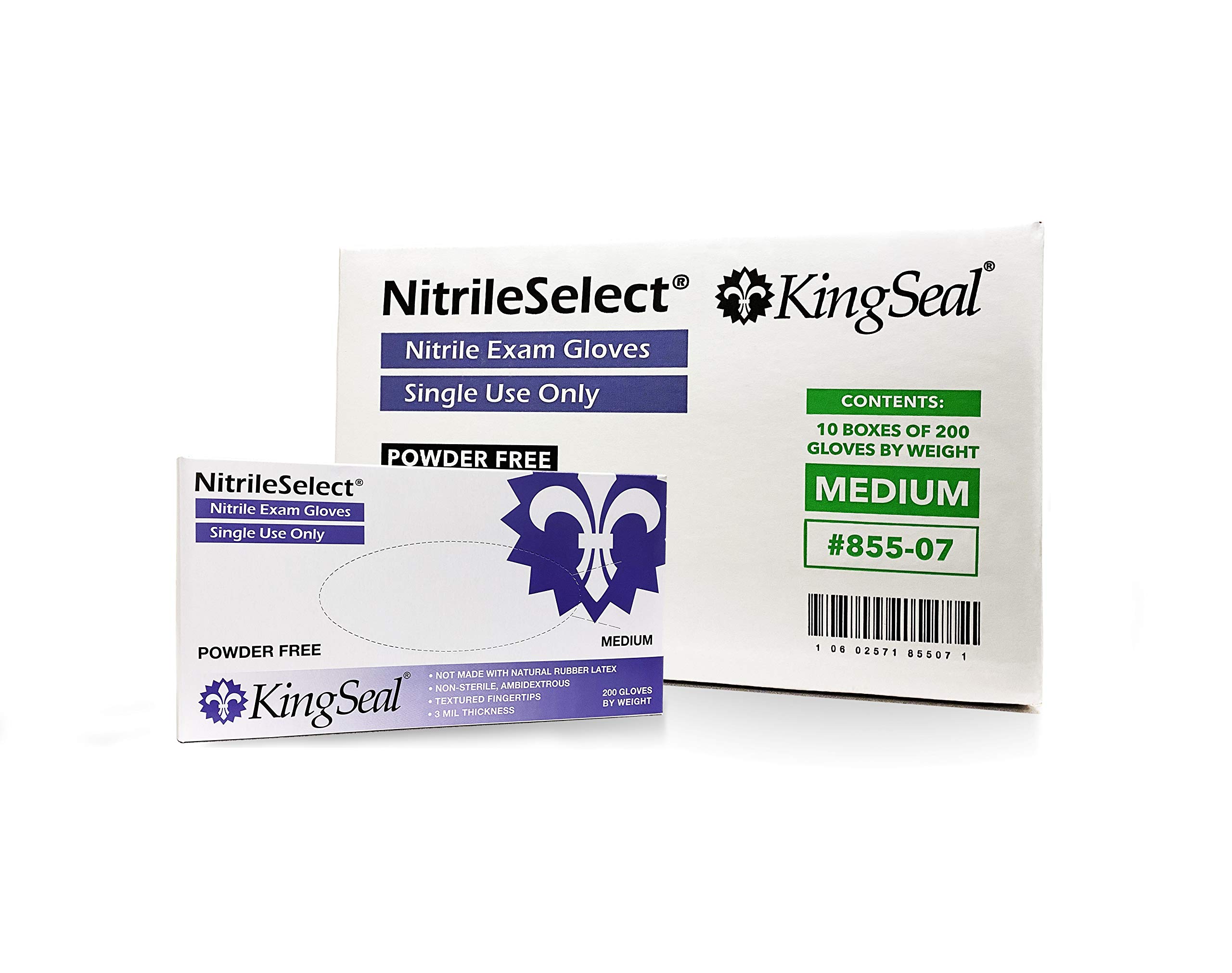 KingSeal 200 Pack LARGE NitrileSelect Exam Gloves, Medical Grade, Powder Free, 3 MIL Thickness, Violet Blue - 1 Box of 200 Gloves By Weight (200 Count)
