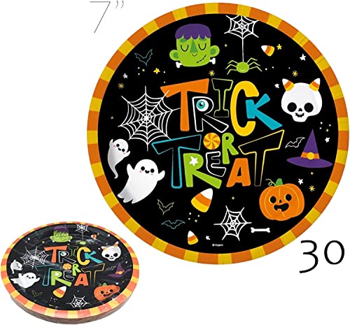 Serves 30 Complete Party Pack Cute Halloween Monsters and Ghosts 9" Dinner Paper Plates 7" Dessert Paper Plates 9 oz Cups 3 Ply Napkins 2 Table Cover Halloween Banner Halloween Party Decorations Halloween Party Supplies