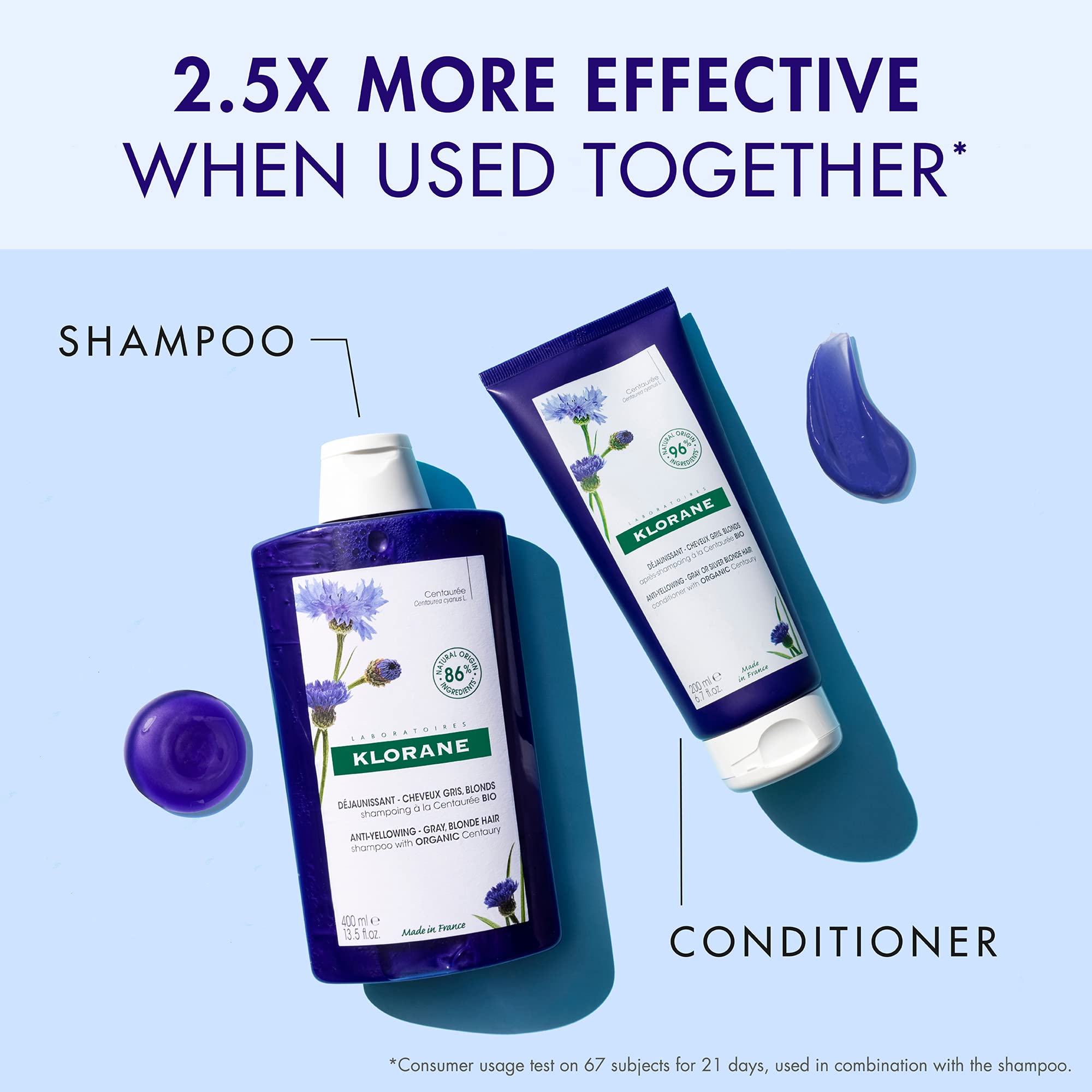 Klorane Plant-Based Purple Conditioner with Centaury, Brightens Blonde, Platinum, Silver, Gray or White Hair, Neutralizes Unwanted Yellow and Copper Tones, Paraben, Silicone and Sulfate Free, 6.7 fl.oz.