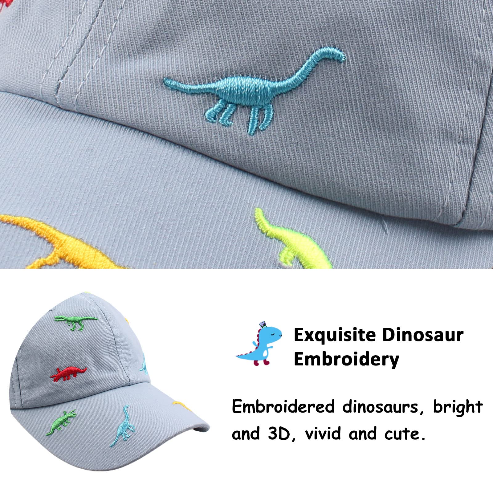 Bamery Toddler Baseball Hat for Boys&Girls Baby Baseball Cap Embroidery Dinosaur Kids Hat for 2-6T (Dinosaur Sky Blue, 2-6T)