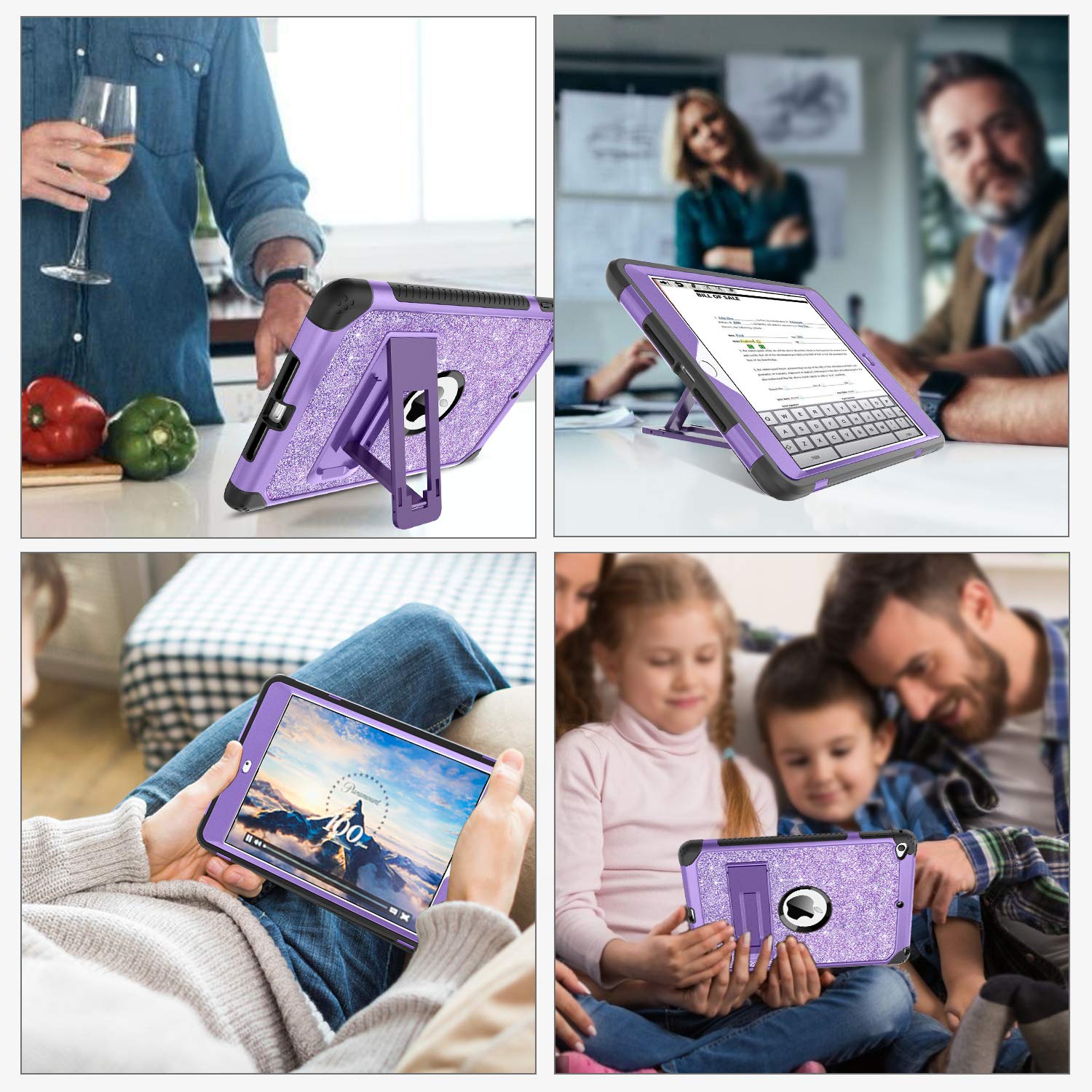 BENTOBEN iPad Mini 5 Case, iPad Mini 4 Case, Glitter Sparkly 3 Layers Heavy Duty Rugged Shockproof Kickstand Sturdy Leather Protective Tablet Cover for Apple iPad Mini 5 / iPad Mini 4, Purple