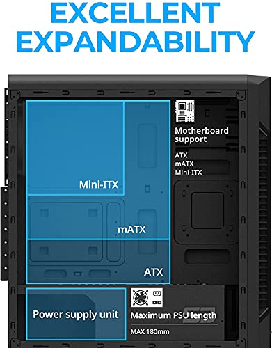 Zalman S3 TG ATX Mid-Tower PC Case, 3 x 120mm Fans Pre-Installed, Tinted Tempered Glass Side Panel, USB 3.0, Black