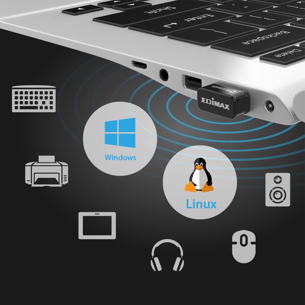 Edimax Bluetooth Adapter for PC, BT 5.0 EDR Nano USB Dongle, Fast Transfer, Bluetooth Headphones Headset Speakers Keyboard Mouse, Win 10/11 Plug-n-Play, Linux/Mint 21 Plug-n-Play, BT-8500