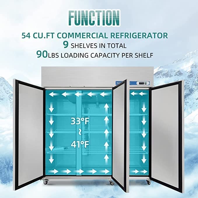 Aceland Commercial Freezer NON-ETL 72"W 3 Section Stainless Steel Reach-in Solid Door Upright Fan Cooling 54 Cu.ft Freezer for Restaurant, Bar, Shop, etc