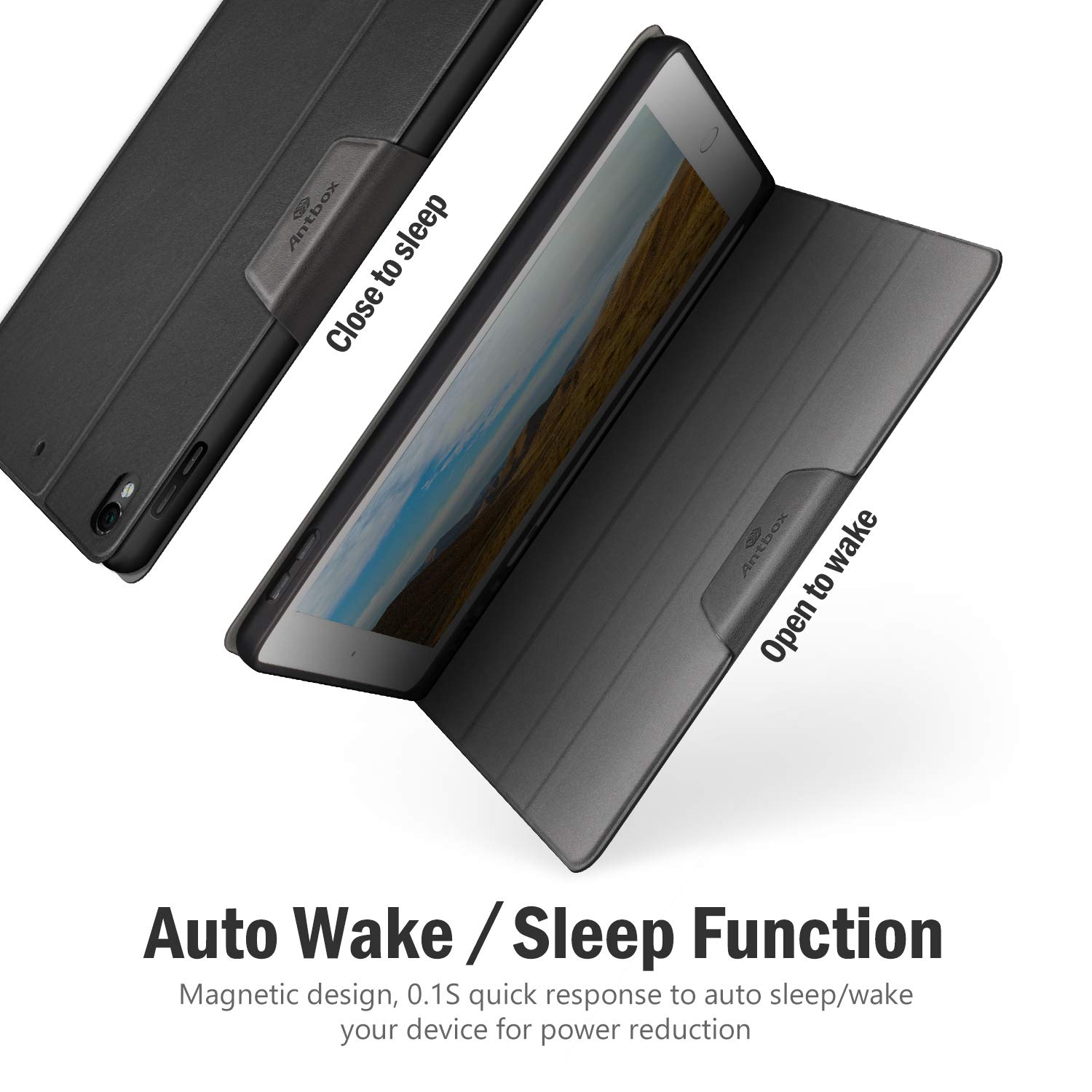 Antbox Case for iPad Pro 9.7/ iPad Air/iPad Air 2 with Built-in Pencil Holder Auto Sleep/Wake Function PU Leather Smart Cover (Black)