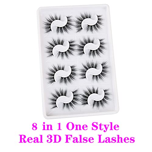 Kisslily 8 Pairs 18MM 3D False Lashes Pack Fluffy Curled False Eyelashes(3D-19)