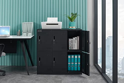 6 Door Locker Office Storage Locker Home and School Storage Organizer Metal Storage Cabinet with Lock for Classroom Gym Kids Room Playroom (Full Black)